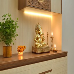 Contemporary Wooden Mandir Design With LED Backlighting