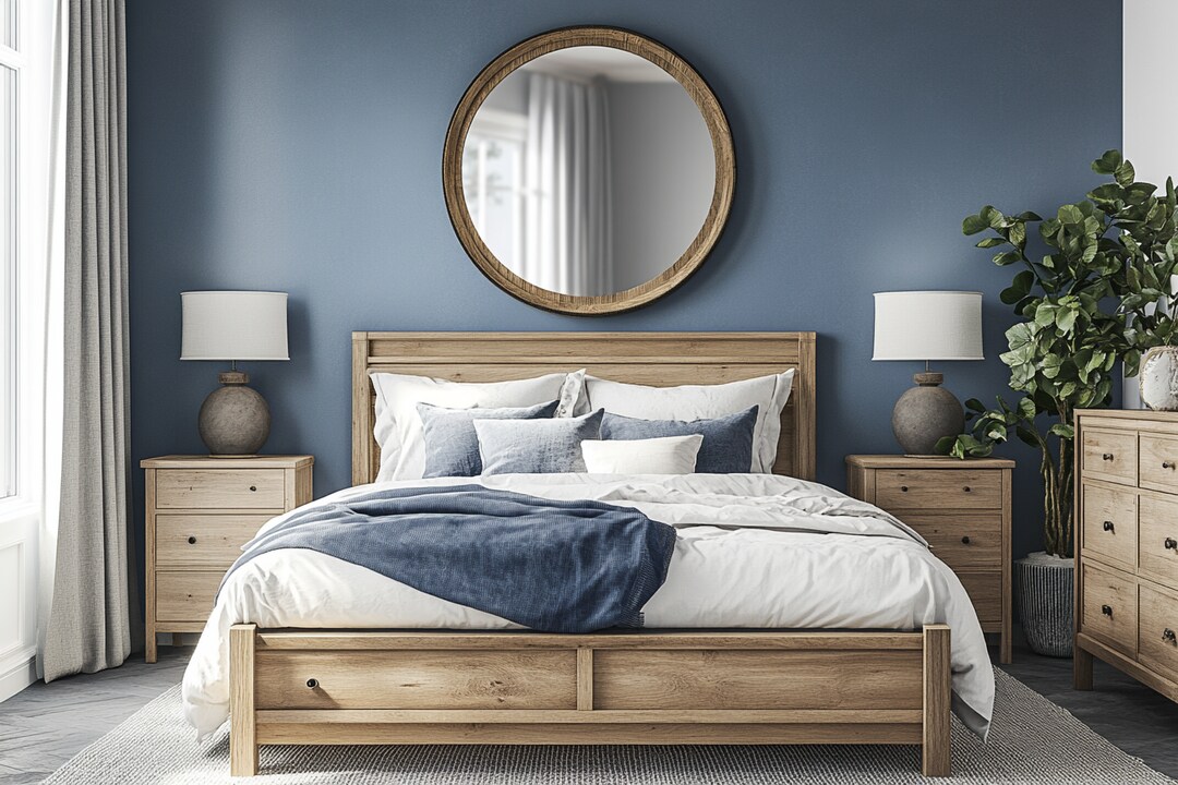 Classic Slate Blue Wall Paint Design with Matte Finish and Grey Tones