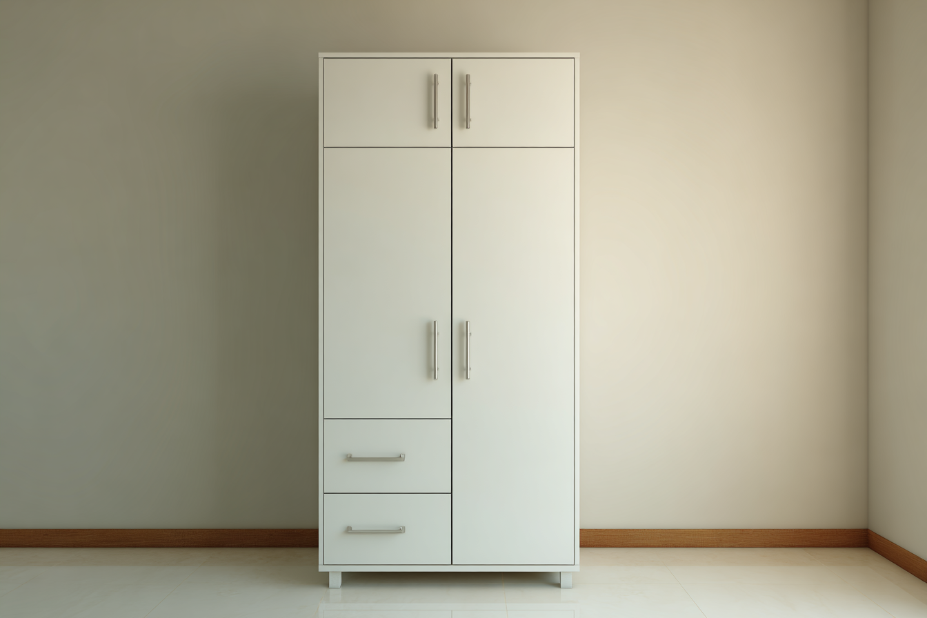 Contemporary 2-Door Swing Wardrobe Design Featuring Overhead Cabinets