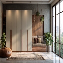 Modern 4-Door Swing Wardrobe Design in White and Wood