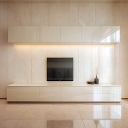 Contemporary TV Unit With A Textured Wallpaper For The Back Panel