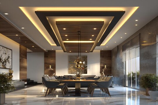 Contemporary Double Layer False Ceiling Design with Pendant and Cove ...