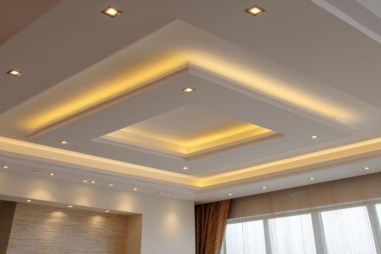 Contemporary Gypsum Square Single Layer False Ceiling Design with Paint ...