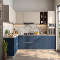 Rustic L-Shaped Kitchen Design With Glossy Red and White Cabinets