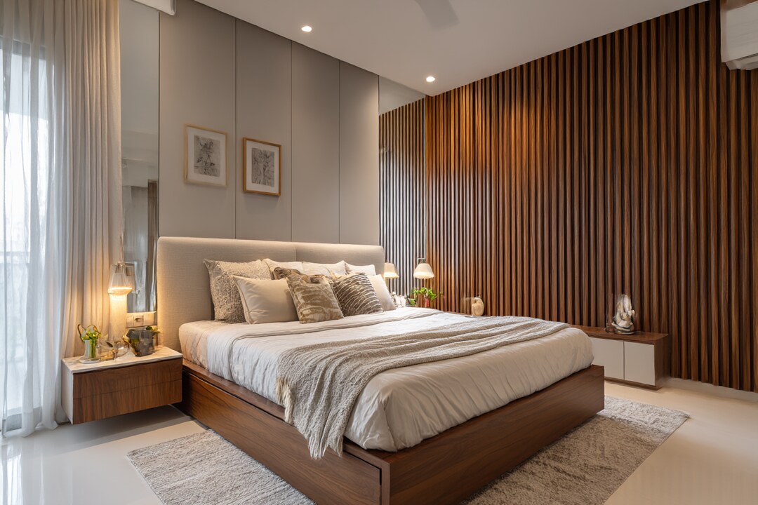 Contemporary Master Bedroom Design with King Size Hydraulic Storage Bed ...