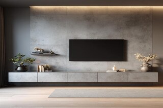Contemporary TV Unit Design with Grey Finish and Streamlined Storage