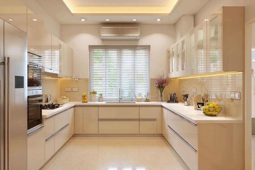 Contemporary U-Shaped Kitchen Design with Quartz Counters