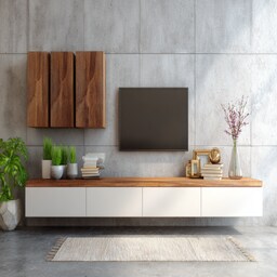 Modern White TV Unit Design With Strip Light For The Back Panel