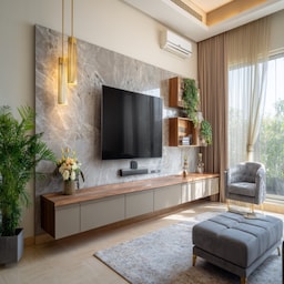 Contemporary Floor Mounted TV Unit With Open And Closed Shelves