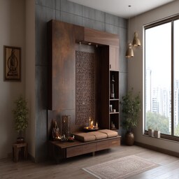 Contemporary Floor-Mounted Pooja Unit Design with Backlit Panel