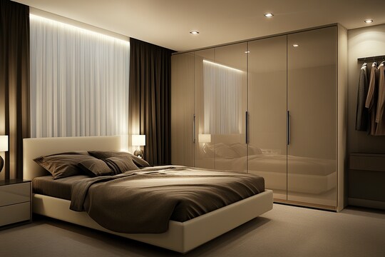 Full-Height 4-Door Contemporary Wardrobe Design in Irish Cream