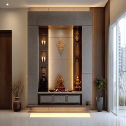 Modern Floor-Mounted Pooja Unit Design with Drawers