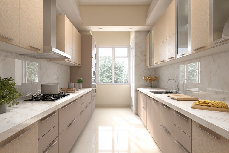Minimal Light Mocha Coloured Parallel Kitchen Design