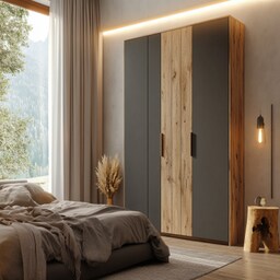 Modern 3-Door Sliding Wardrobe Design with Black Profile and Fluted Glass