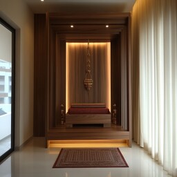 Contemporary Floor-Mounted Green Pooja Unit Design with Ganesh Idol