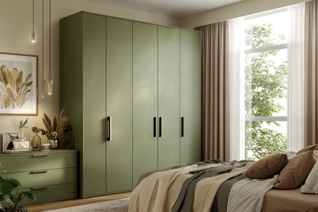 Modern Full-Height Wardrobe Design in Desert Green Finish