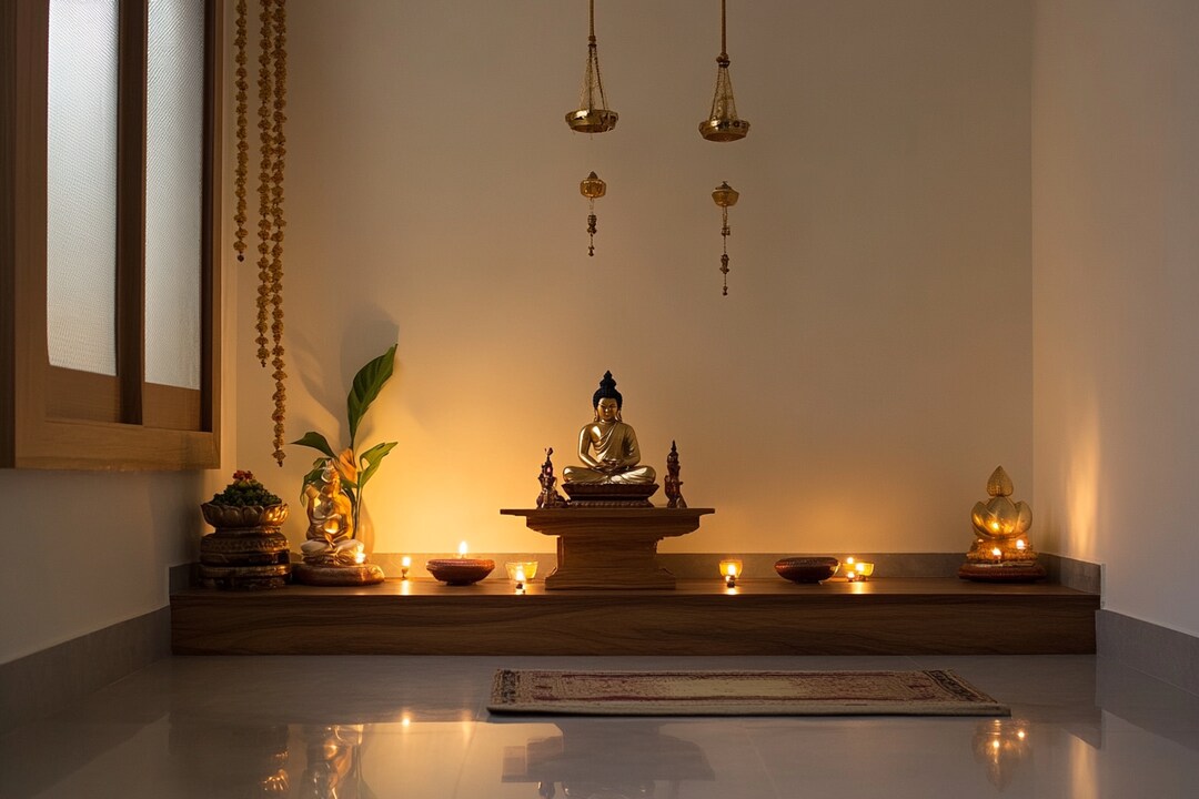 Modern Mandir Design With Minimal Lighting