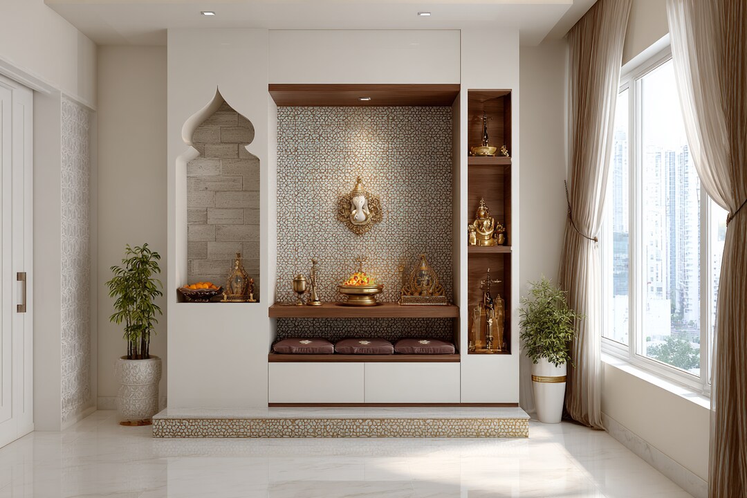 Modern Pooja Unit Design with Elegant Floor-Mounted Design