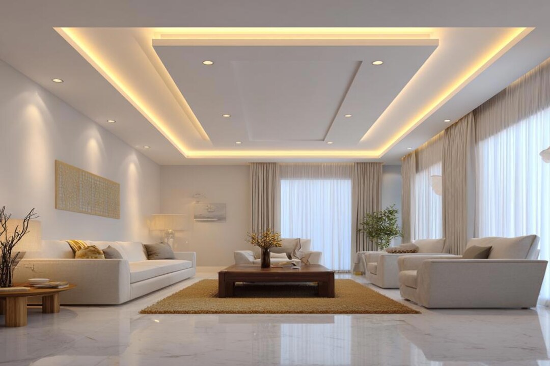 Modern Single Layer False Ceiling Design with POP and Gypsum Layered ...