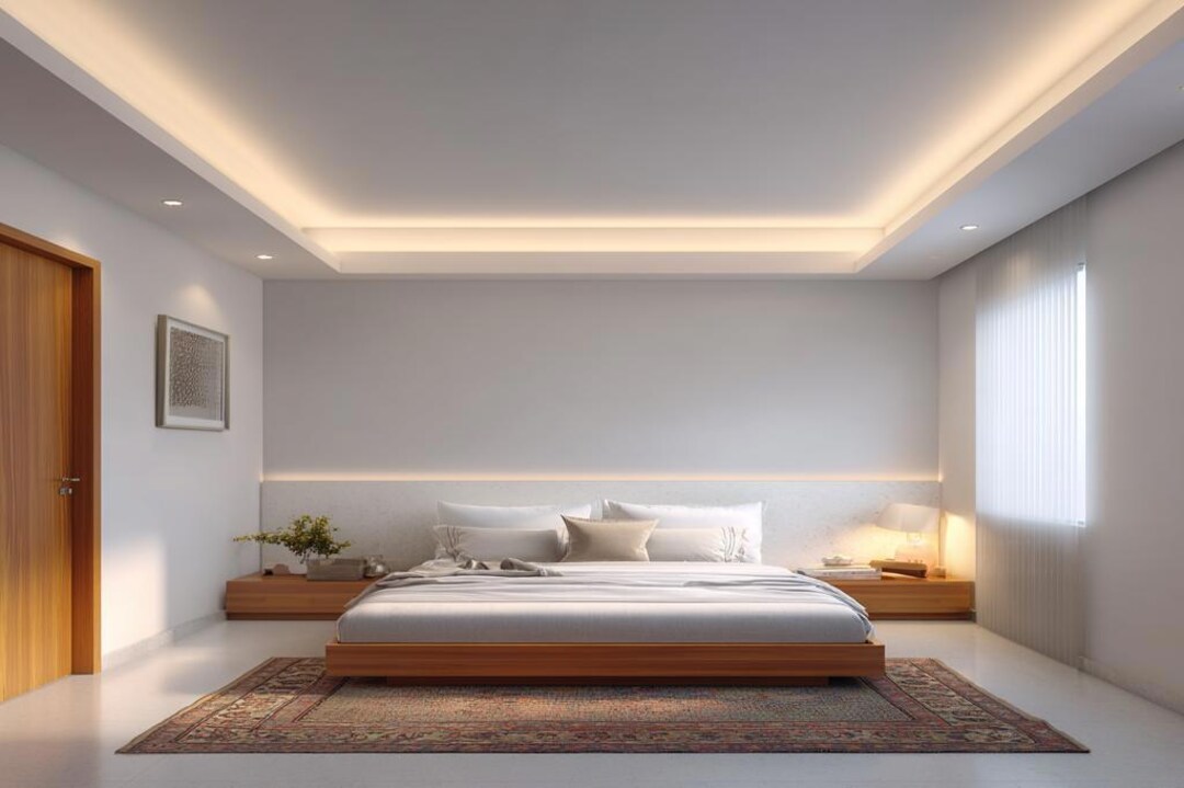 Modern Single Layer Gypsum False Ceiling Design with Strip Lighting and ...