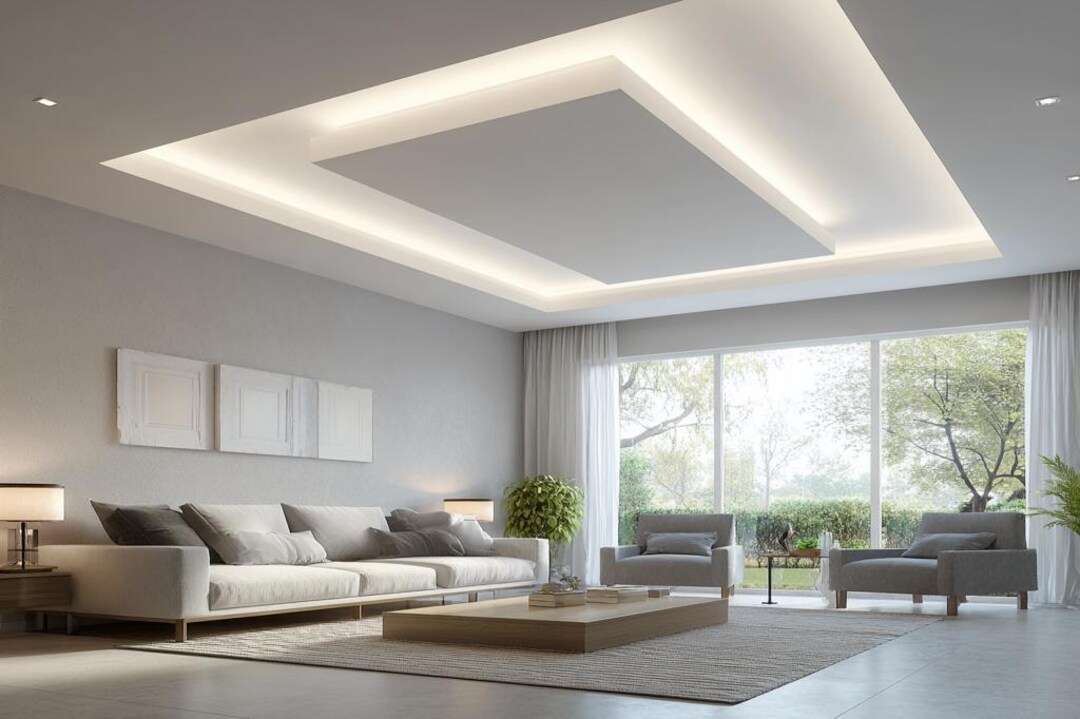 Modern Single Layer Rectangular Gypsum False Ceiling Design with Paint ...