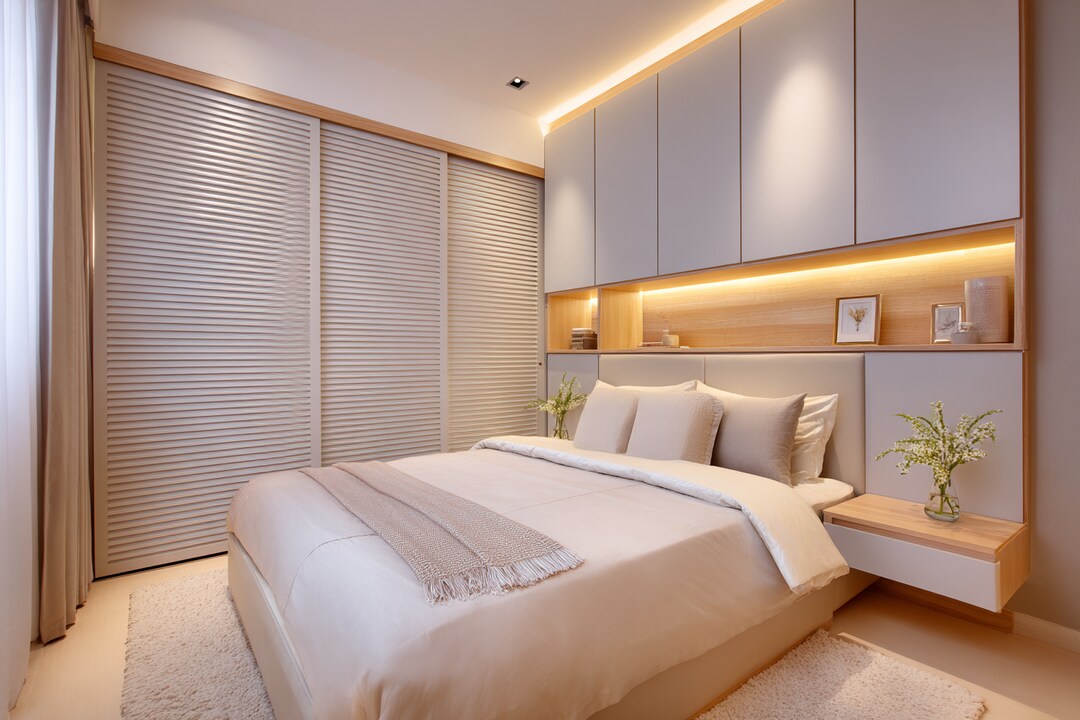 Modern Sliding Wardrobe Design with Duco Finish and Louvred Panels