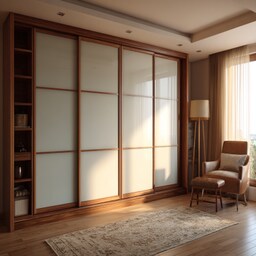 Modern 4-Door Swing Wardrobe Design with Cane Shutters