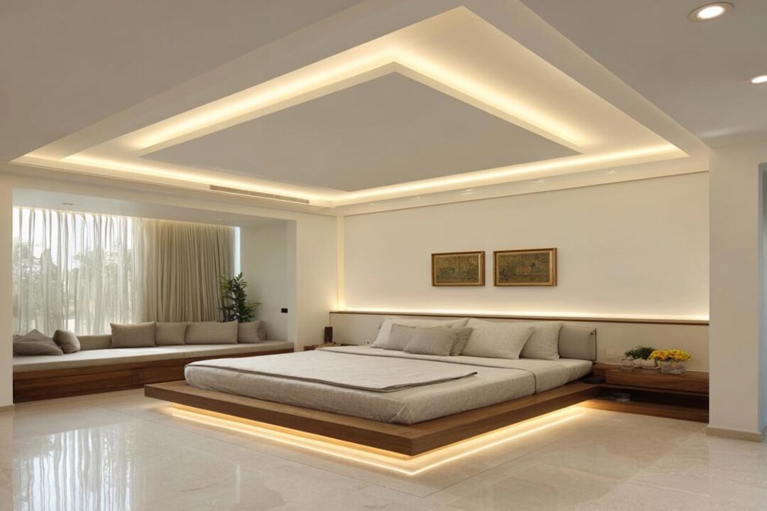 Modern Square Single Layer False Ceiling Design with Cove Spot and ...