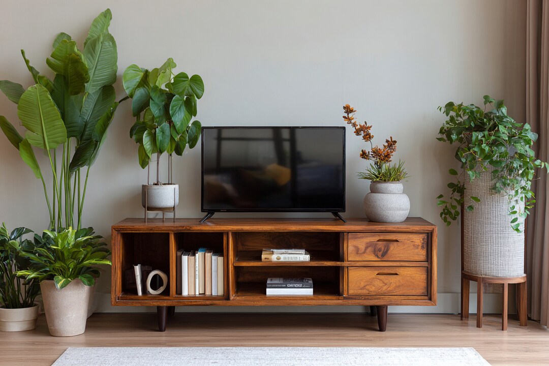 Modern TV Cabinet With Open And Closed Storage