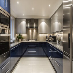 U-Shaped Modern Kitchen Design with High Gloss Finish