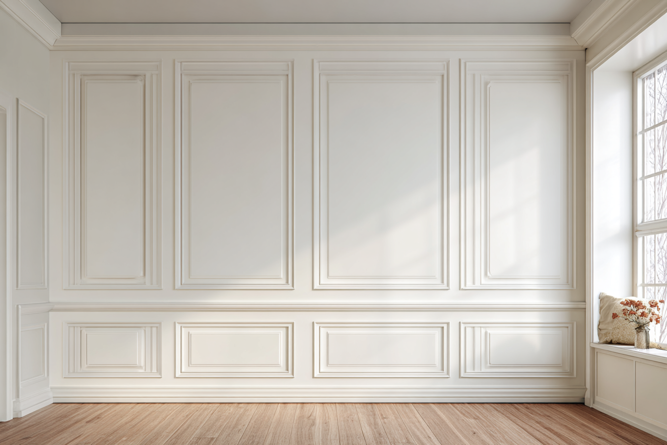Modern White Wall Trims with Painted Finish Wall Design