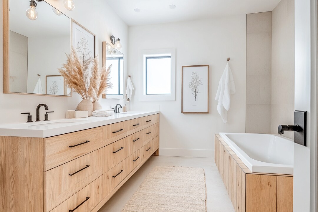 Scandinavian Bathroom Design With Vanity Unit with Drawer Storage