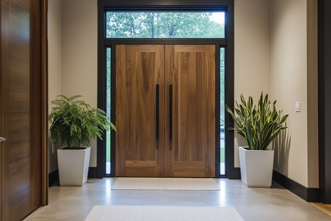 Mid-Century Modern Swing Double Door Design with Matte Finish