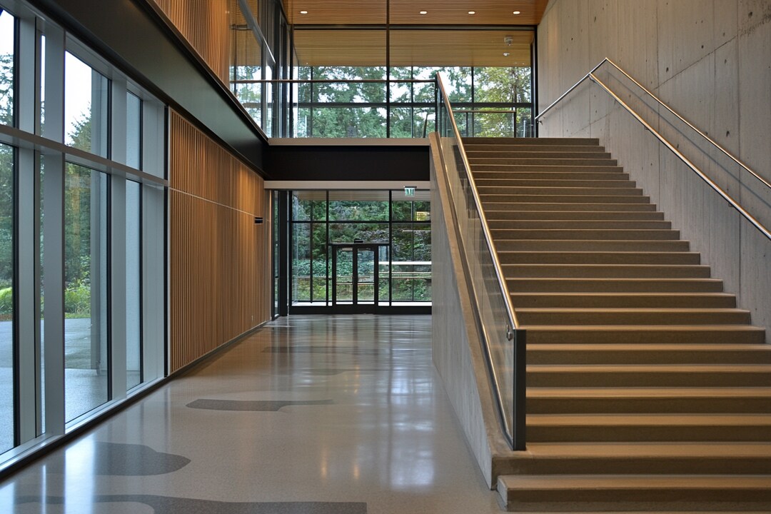 Modern Wood and Concrete Balustrade Staircase Design