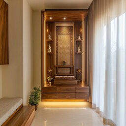 Contemporary Floor-Mounted Pooja Design Featuring Bells and Vertical ...