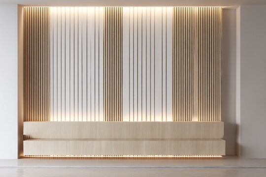 White and Wood Modern Panelled Wall Design with Vertical Grooves
