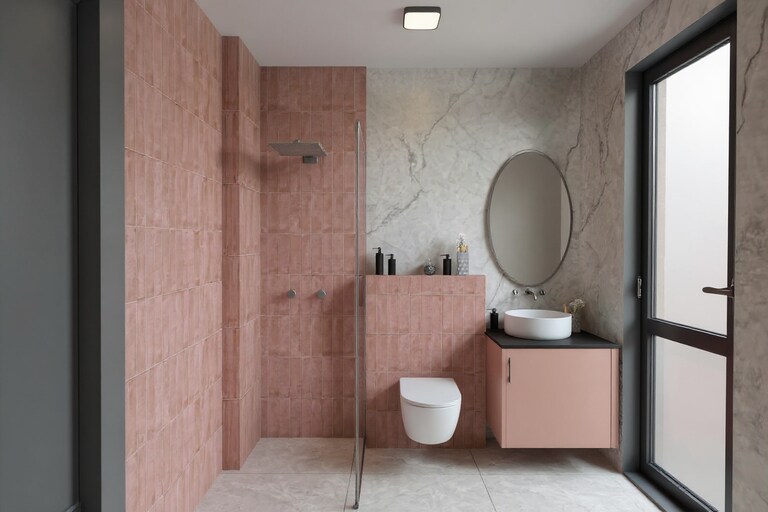 Modern Rose and Marble Washroom Design
