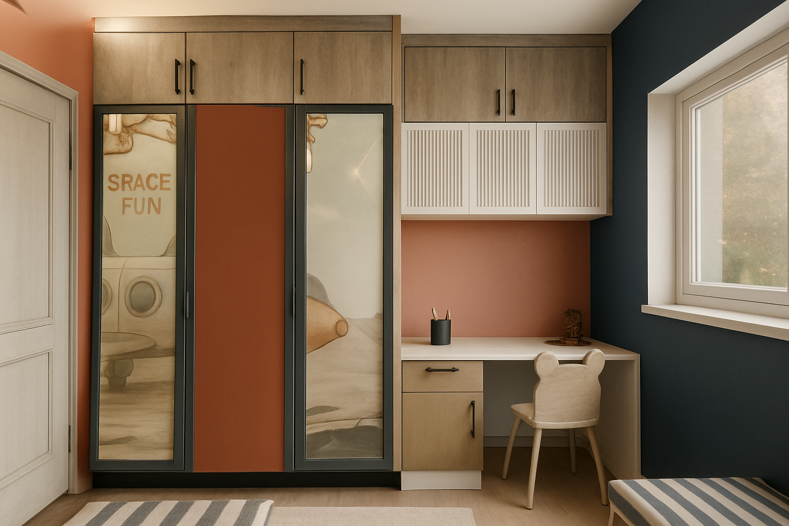 Playful Panel Wardrobe with Study Unit